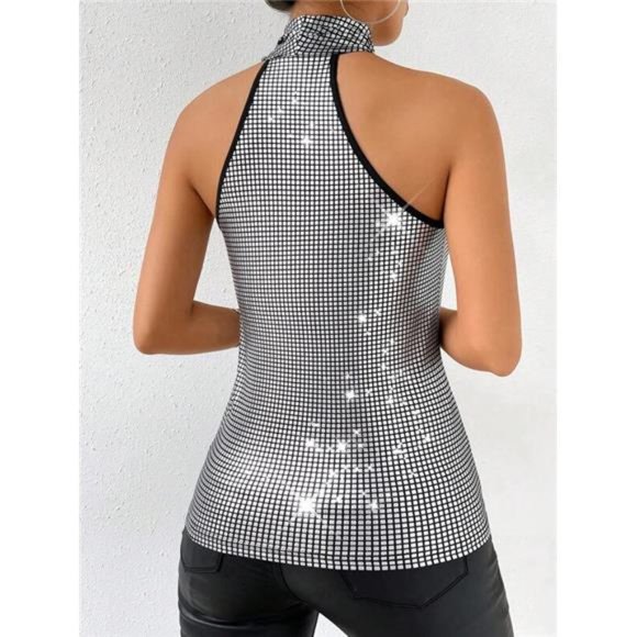 Tops | Glitter Criss Cross Halter Top Silver | Poshmark